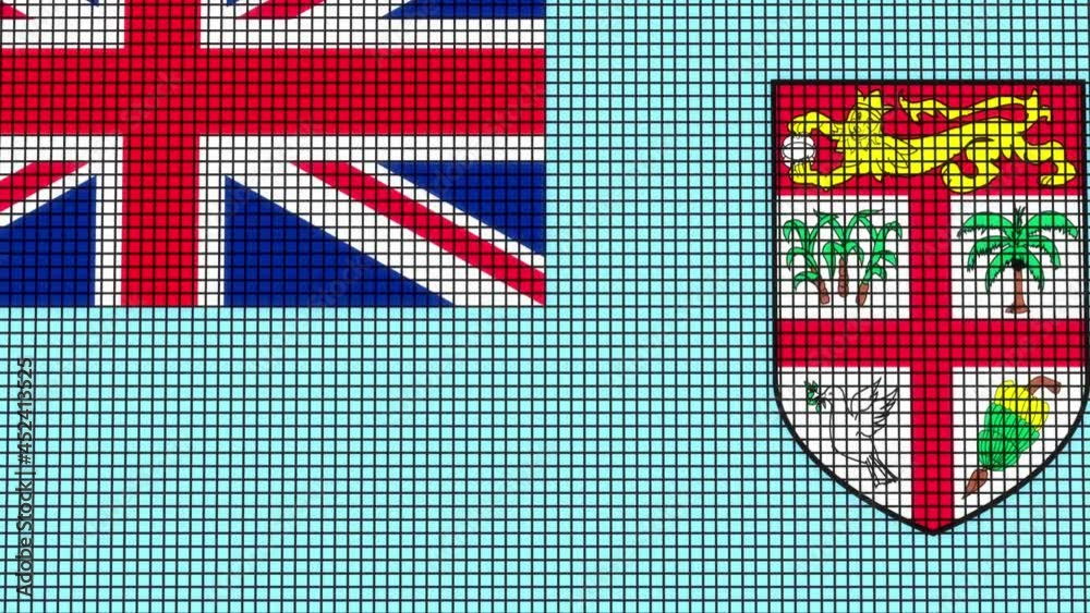 Fiji Flag animated in pixel grid style technology background Stock ...