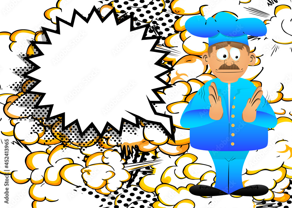 Fat male cartoon chef in uniform with clapping hands. Vector ...