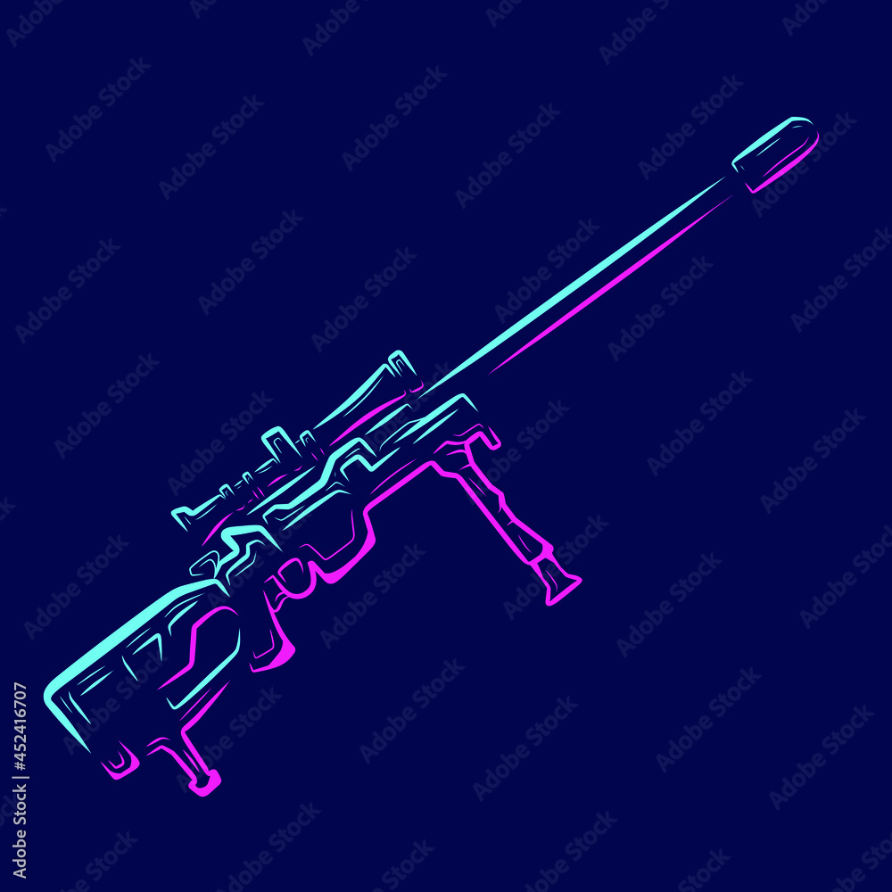 Sniper gun logo. Vintage war riffle gun art. Colorful design with dark ...