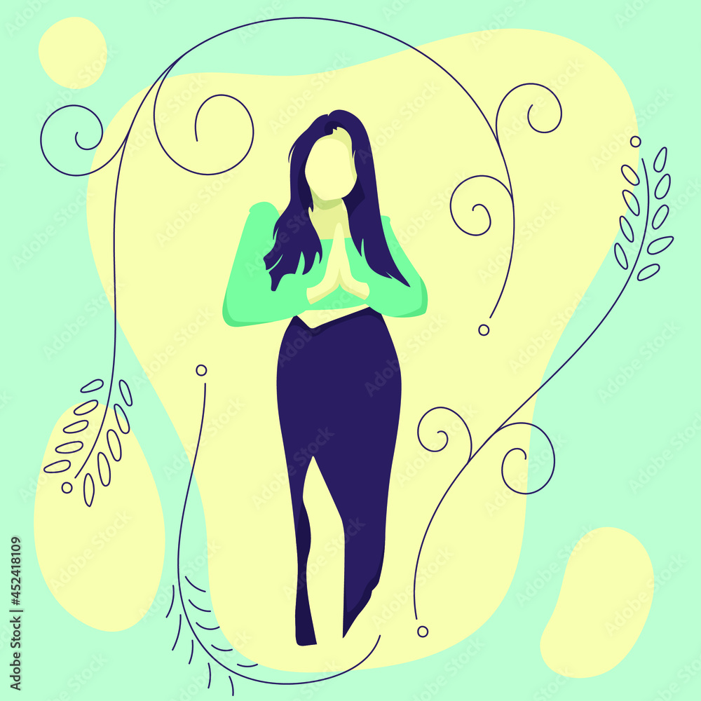 Indian or Asian cute looking girl welcoming minimal flat vector ...