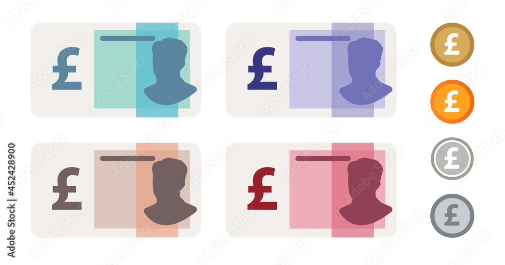 Pounds sterling Great Britain UK bank notes currency icon set ...