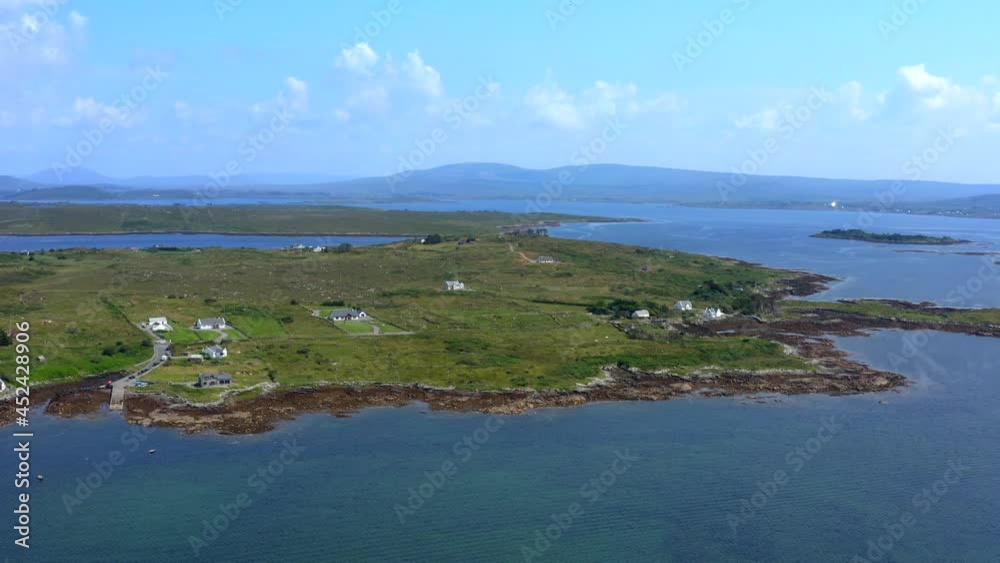 Inishnee, Connemara, County Galway, Ireland, July 2021. Drone gradually ...
