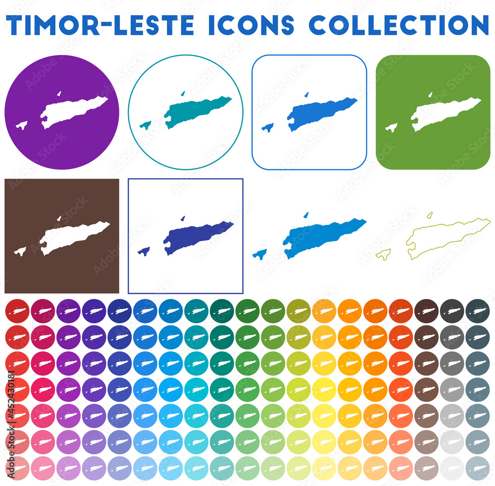 Timor-Leste icons collection. Bright colourful trendy map icons. Modern ...