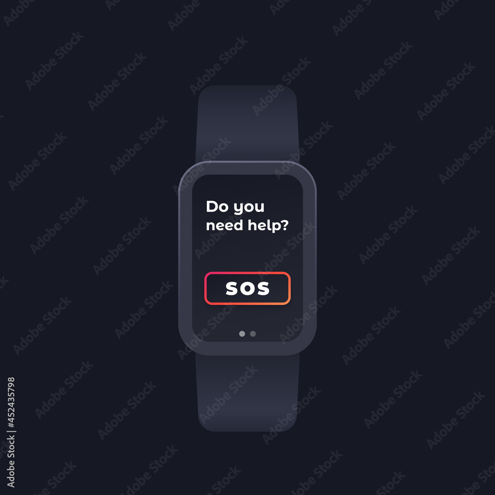 sos button in smart watch, emergency app design Stock Vector | Adobe Stock