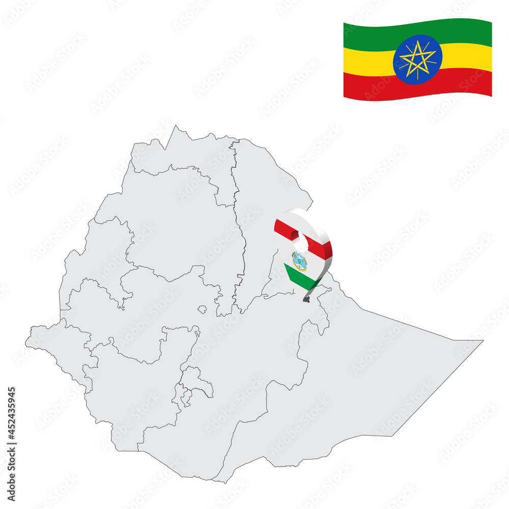 Location Harari Region on map Ethiopia. 3d location sign similar to the ...