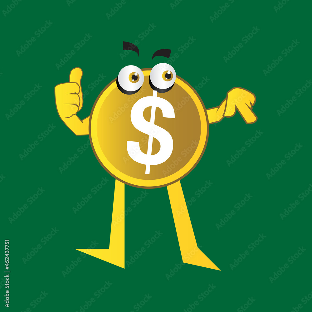 Cartoon vector illustration of dollar coin mascot Stock Vector | Adobe ...