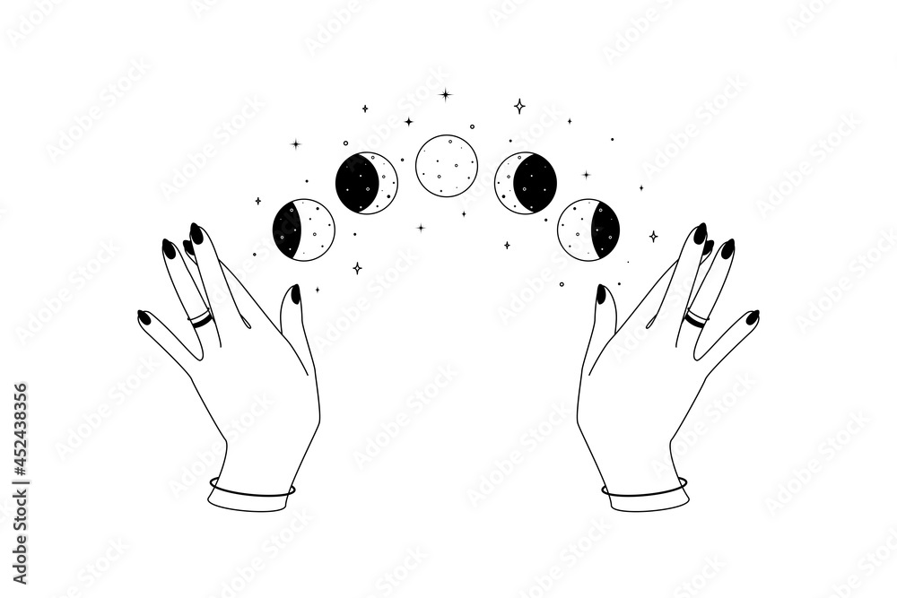 Alchemy esoteric mystical magic celestial symbol of moon cycle outline ...