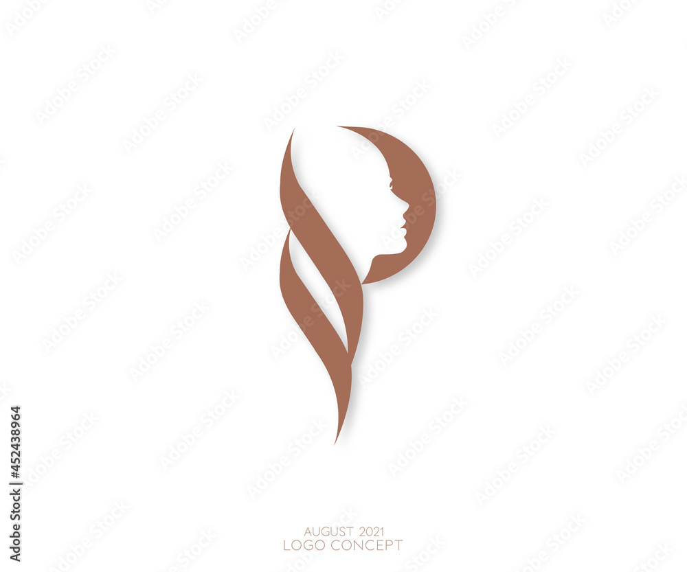 Modern silhouette of a woman with letter P. Beautiful idea silhouette ...