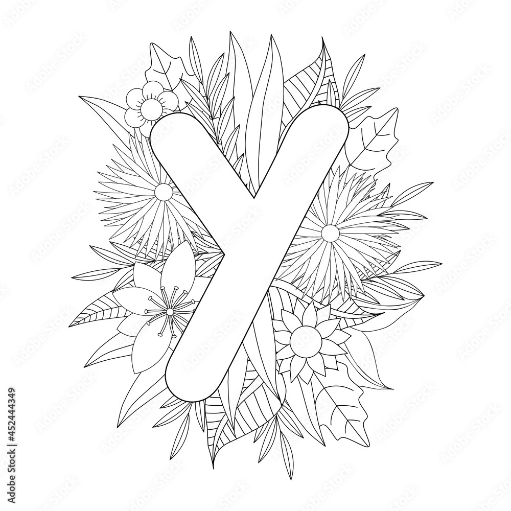 Letter Y coloring page. Floral coloring. Stock Vector | Adobe Stock
