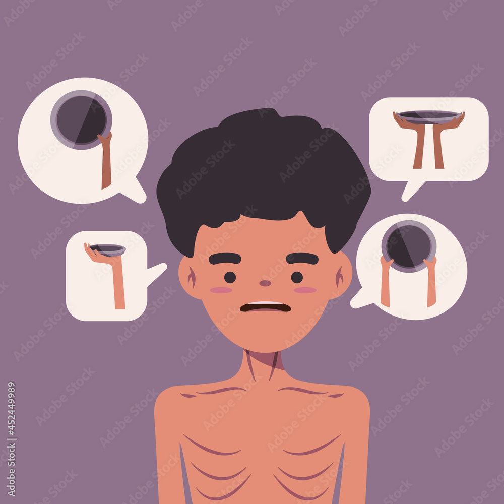 man suffers with malnutrition because poverty drought, his body is very ...