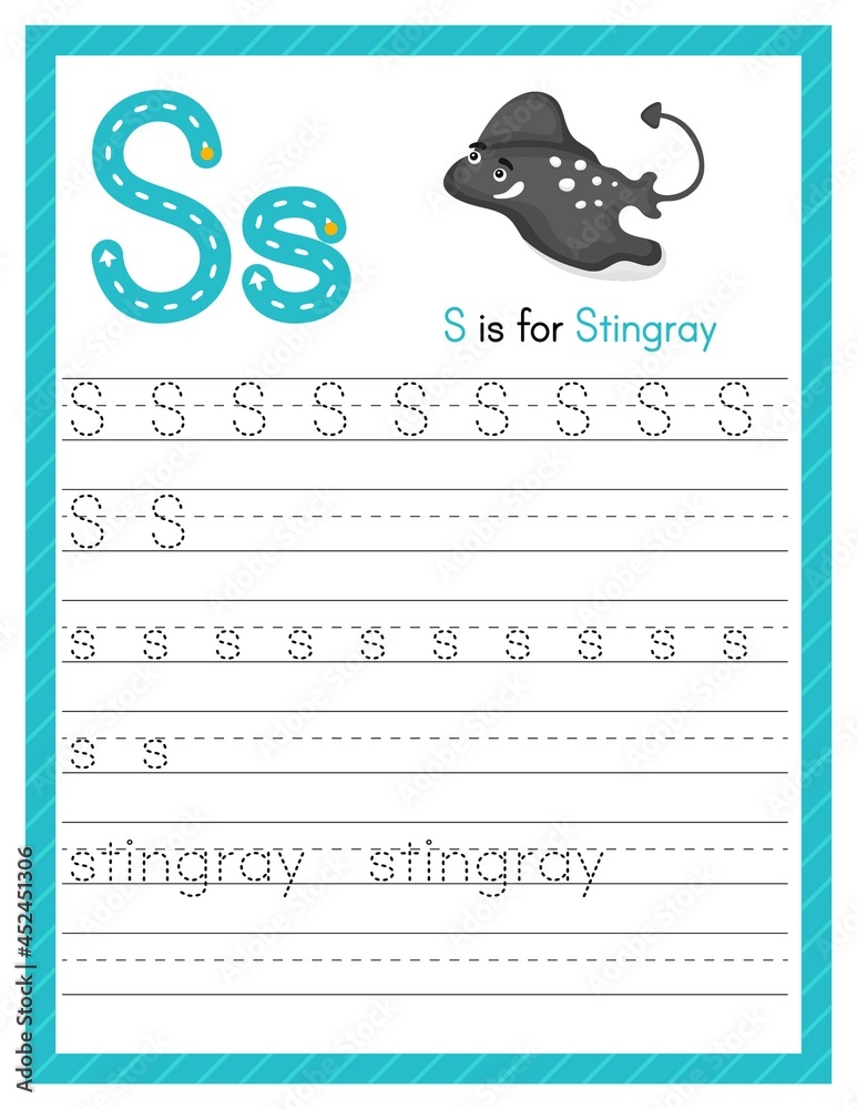Vetor de Trace letter S uppercase and lowercase. Alphabet tracing ...