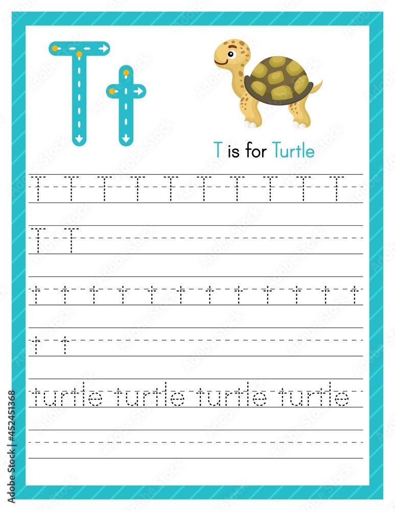 Trace letter T uppercase and lowercase. Alphabet tracing practice ...