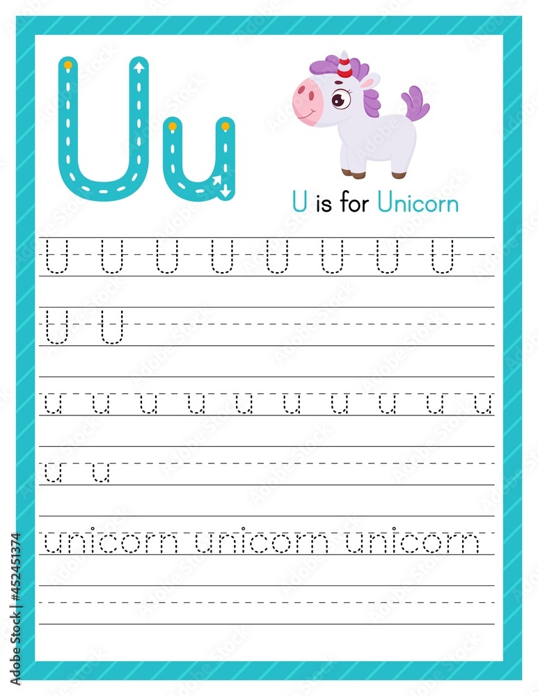 Trace letter U uppercase and lowercase. Alphabet tracing practice ...