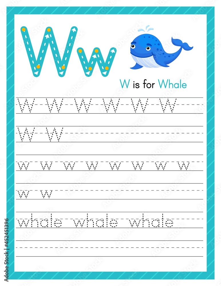 Trace letter W uppercase and lowercase. Alphabet tracing practice ...