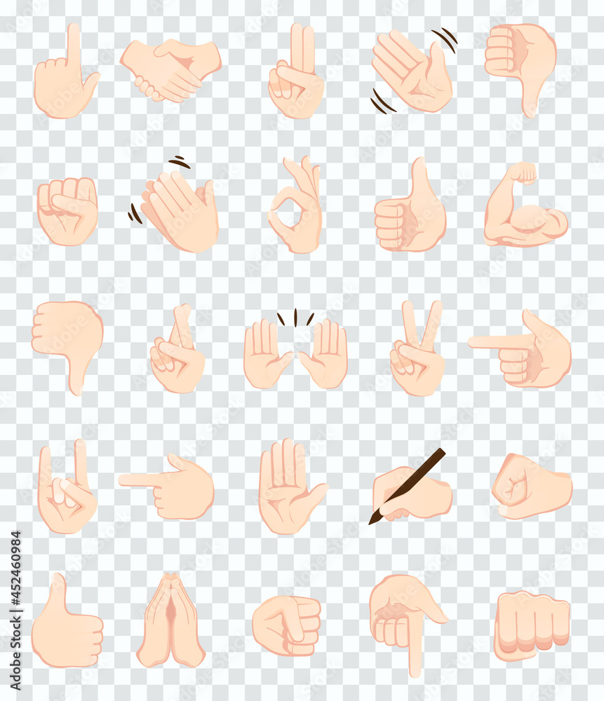Hand gesture emojis icons collection. Handshake, biceps, applause, thumb, peace, rock on, ok ...