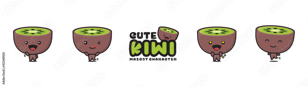 cute kiwi mascot, with different facial expressions and poses Stock ...
