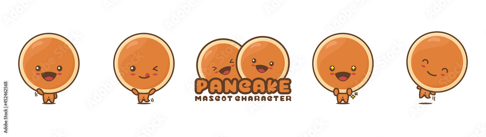 cute pancake mascot, with different facial expressions and poses Stock ...
