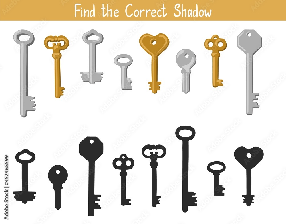 Shadow Matching Game for Children. Find the correct shadow for keys ...
