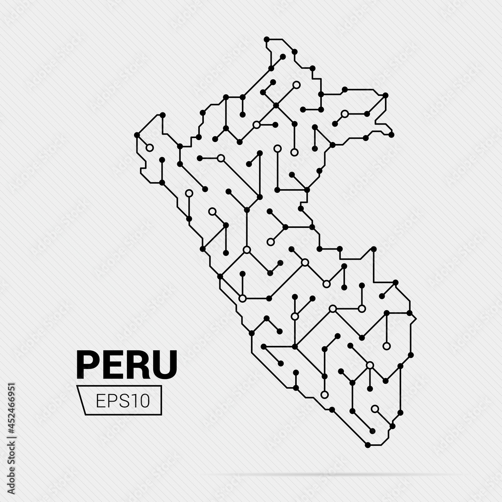 Abstract futuristic map of Peru. Electric circuit of the country ...