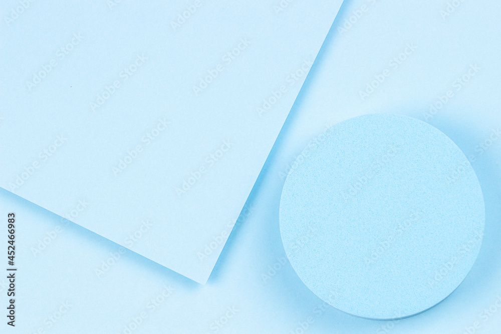 Abstract light blue color background. Top view to round geometric shape ...