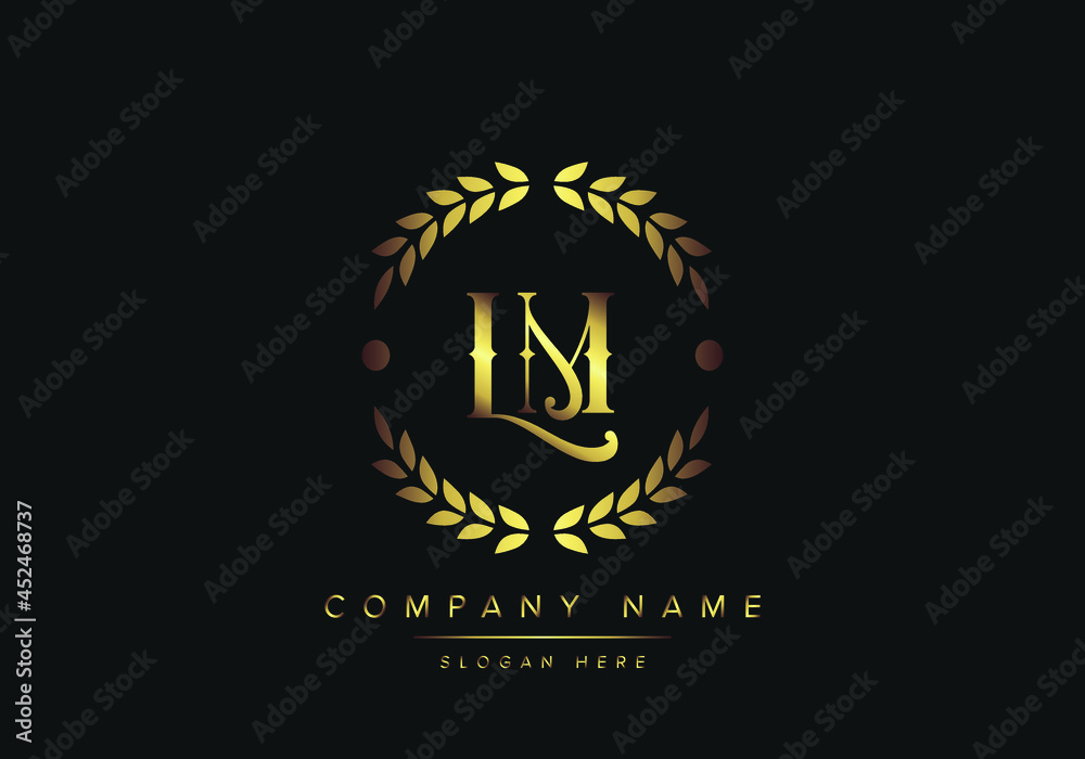 letters LM monogram logo, gold color, luxury style, Vector Illustration ...