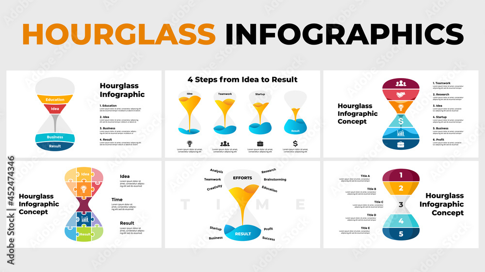 Vector hourglass infographics pack. Presentation slide template. Time ...