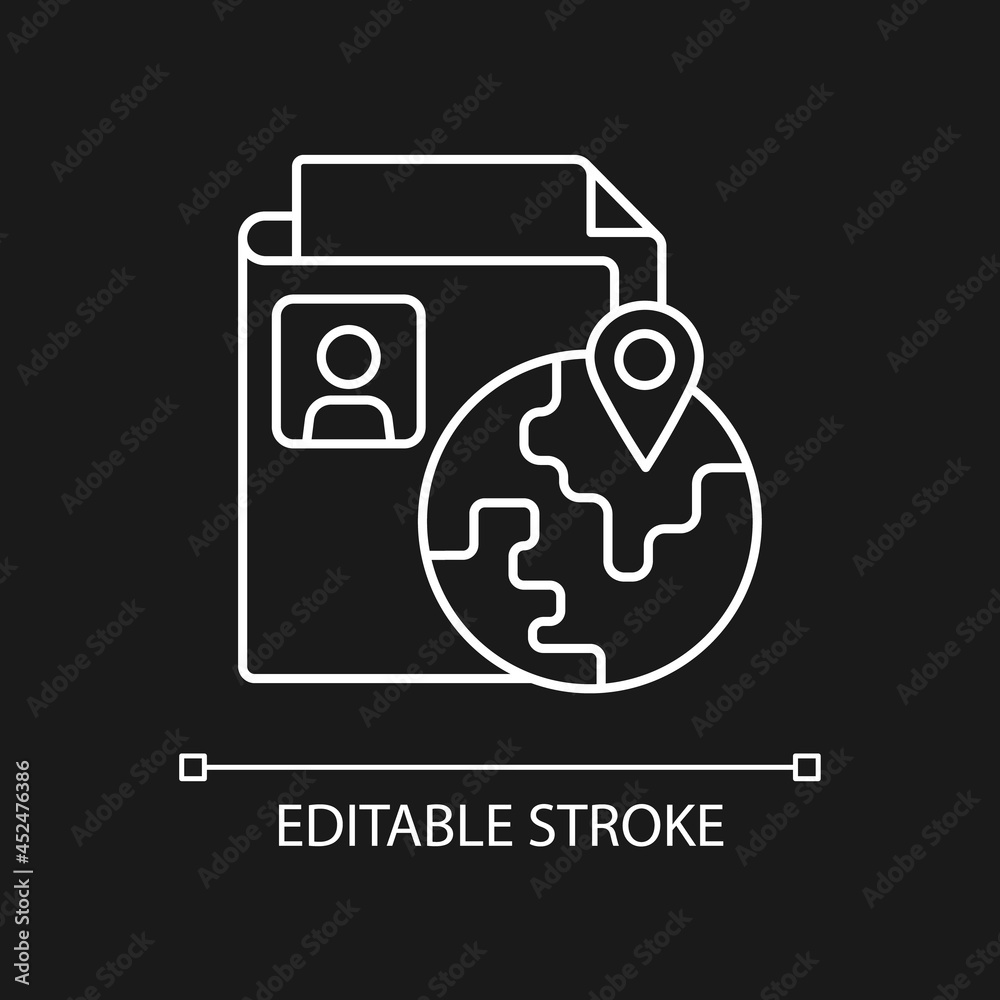 Ethnic origin privacy white linear icon for dark theme. Protect from ...