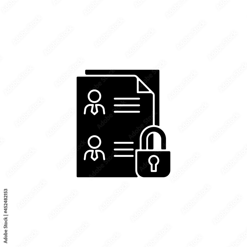 Employee data protection black glyph icon. Safeguarding personal data ...