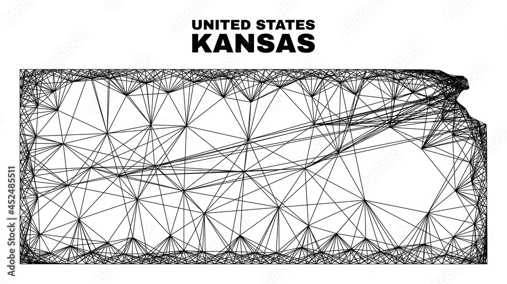 carcass irregular mesh Kansas State map. Abstract lines form Kansas ...