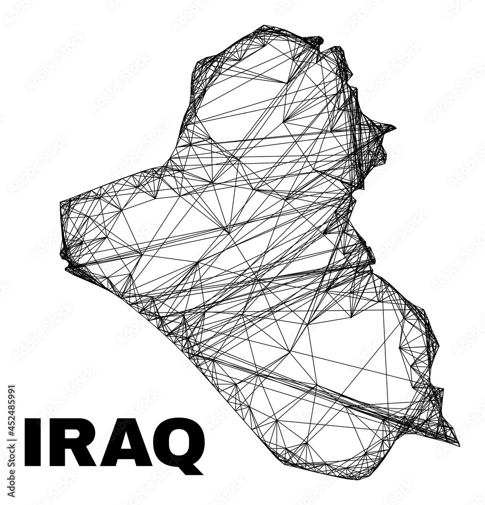 Wire frame irregular mesh Iraq map. Abstract lines are combined into ...