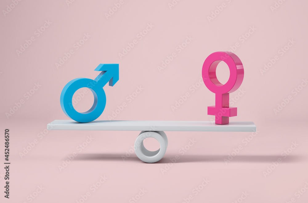Sign of woman and man on a scale, concept of gender equality. 3d ...