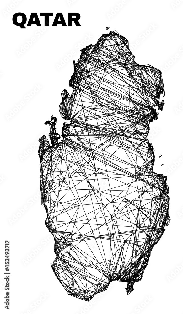 Net irregular mesh Qatar map. Abstract lines form Qatar map. Wire ...