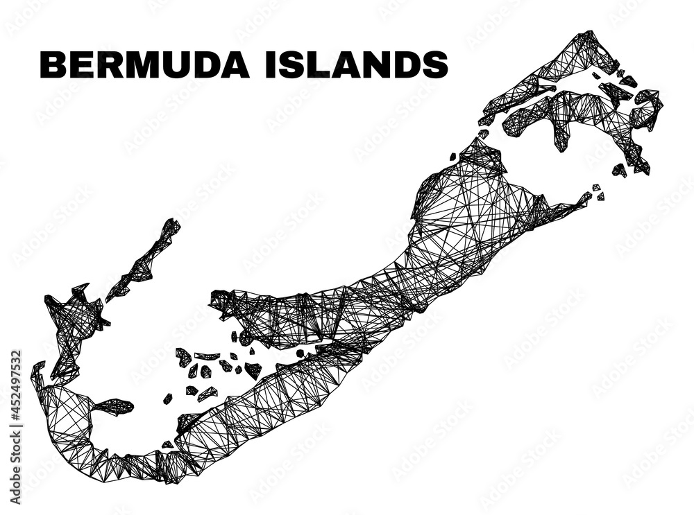 Network irregular mesh Bermuda Islands map. Abstract lines form Bermuda ...