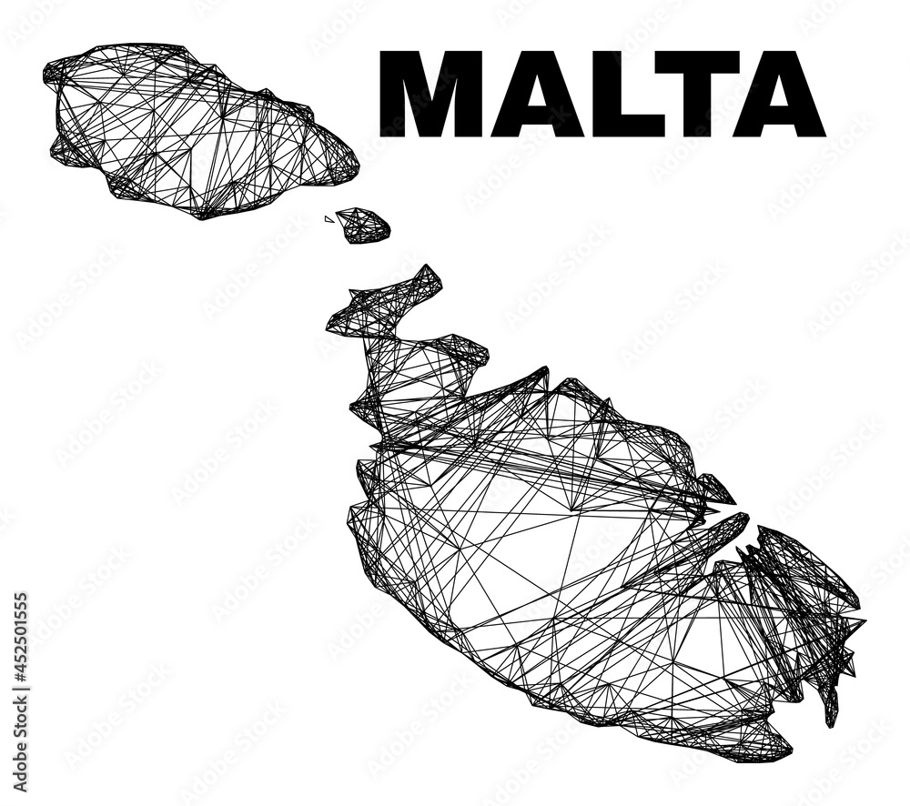 Wire frame irregular mesh Malta map. Abstract lines are combined into ...
