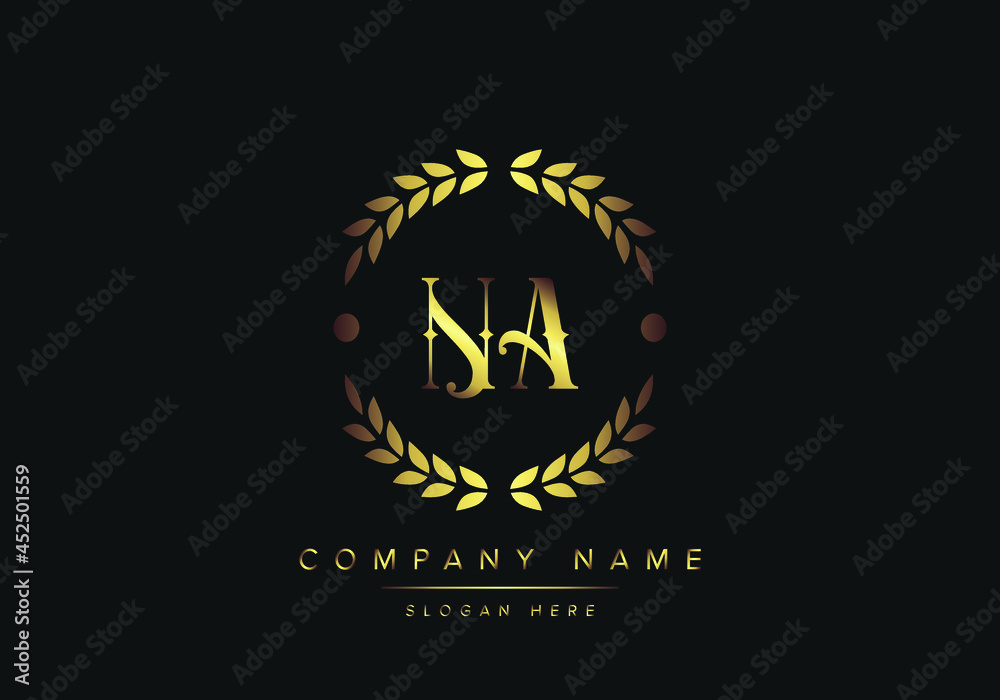 letters NA monogram logo, gold color, luxury style, Vector Illustration ...
