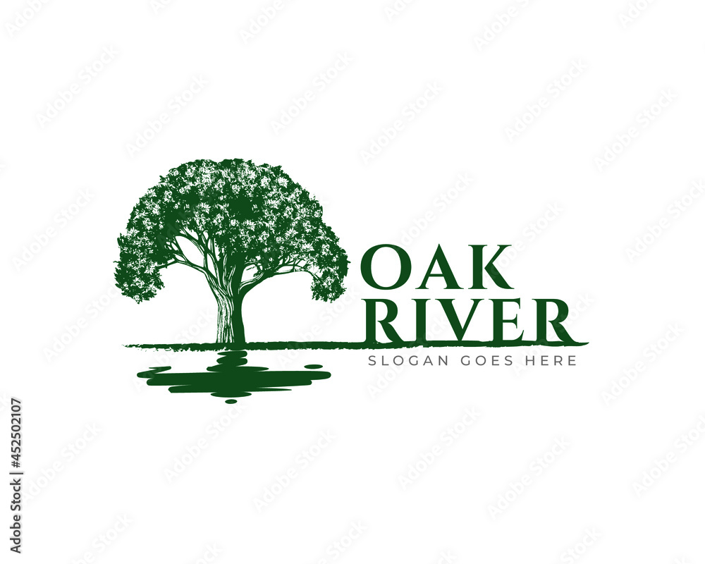 Oak Tree logo design vector template.tree and lake river water ...