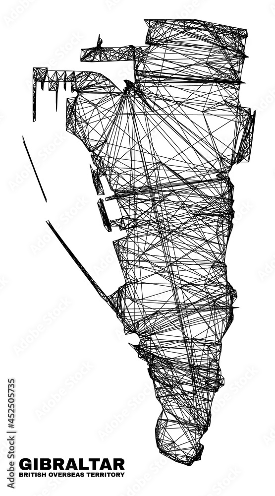 Network irregular mesh Gibraltar map. Abstract lines form Gibraltar map ...