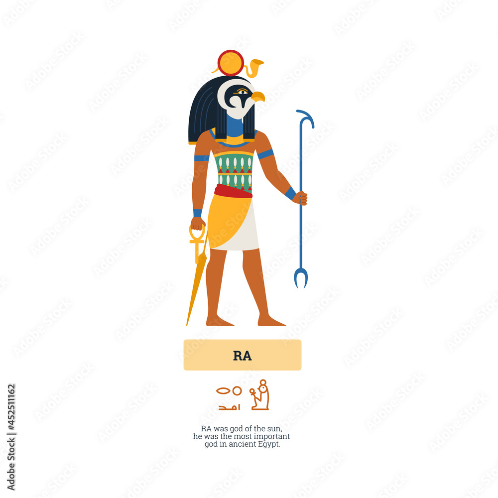 Vetor de Ancient egyptian god Ra deity of the sun, flat vector ...