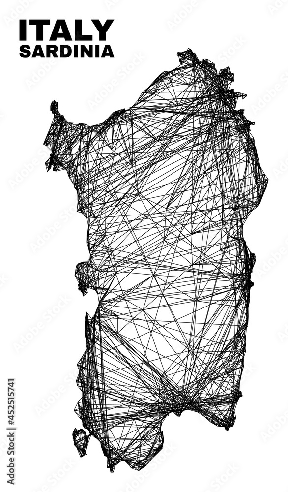 carcass irregular mesh Sardinia map. Abstract lines are combined into ...