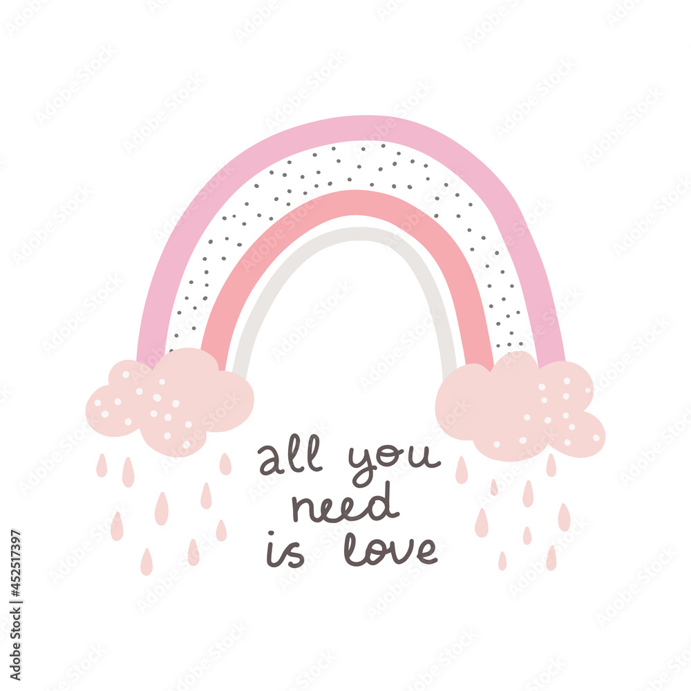 Cute rainbow boho style with lettering card Hand drawn lettering quote ...