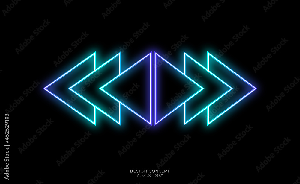Abstract blue neon glowing sign. Vector modern arrow symbol design ...