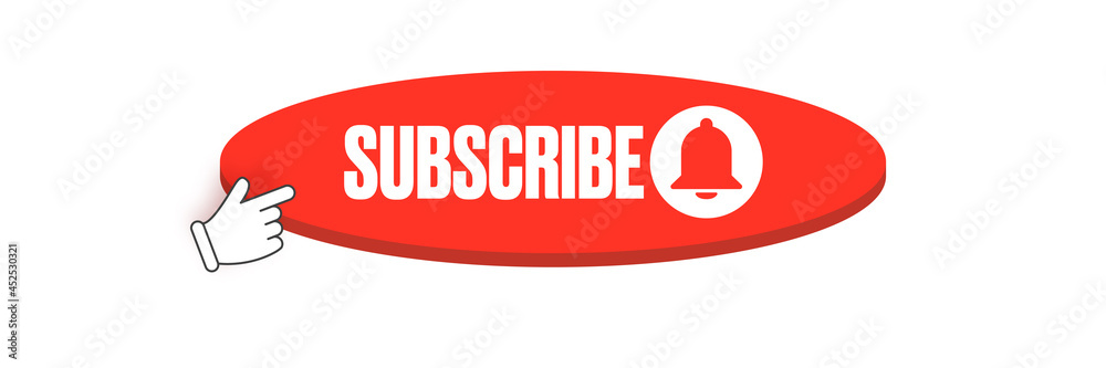Flat subscribe button with ring bell isolated on white background ...