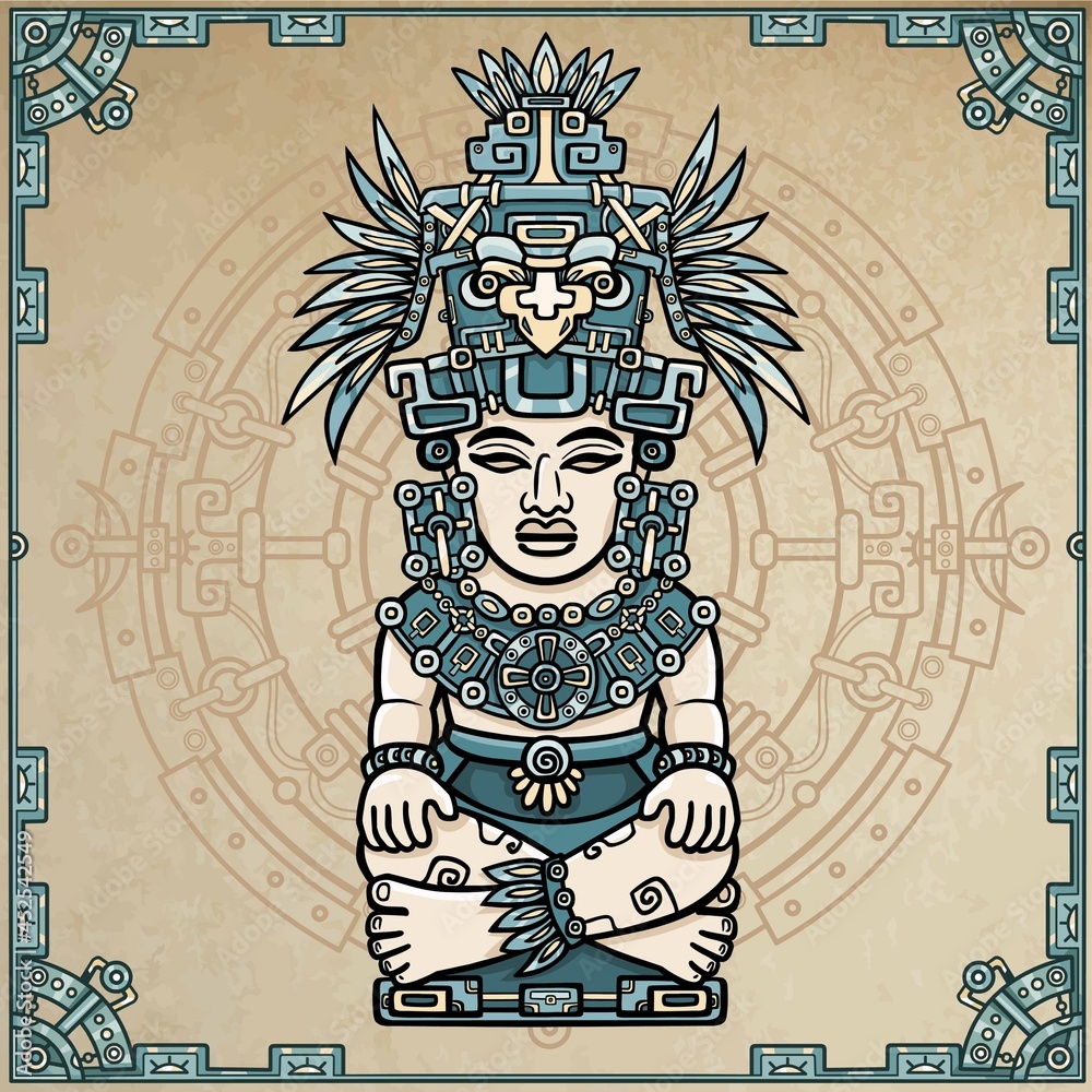 Linear drawing: decorative image of an ancient Indian deity. Magic ...