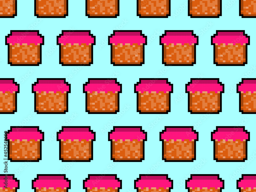 Jar of jam seamless pattern in pixel art style. 8 bit jar of jam in 2D ...
