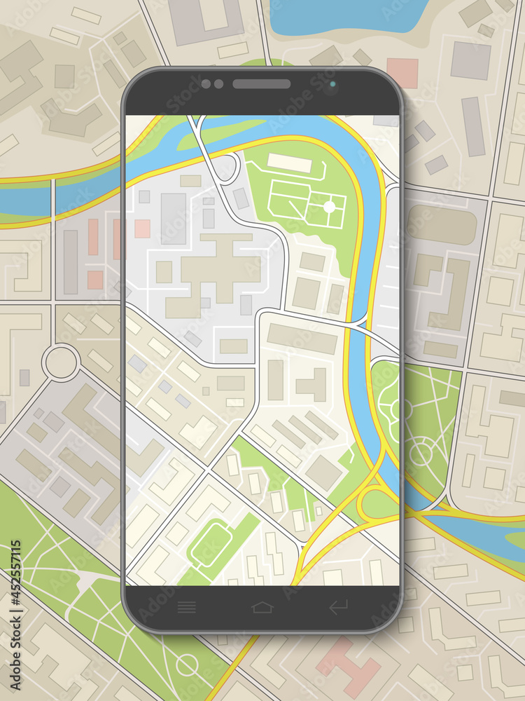 City map route navigation smartphone, phone point marker application ...