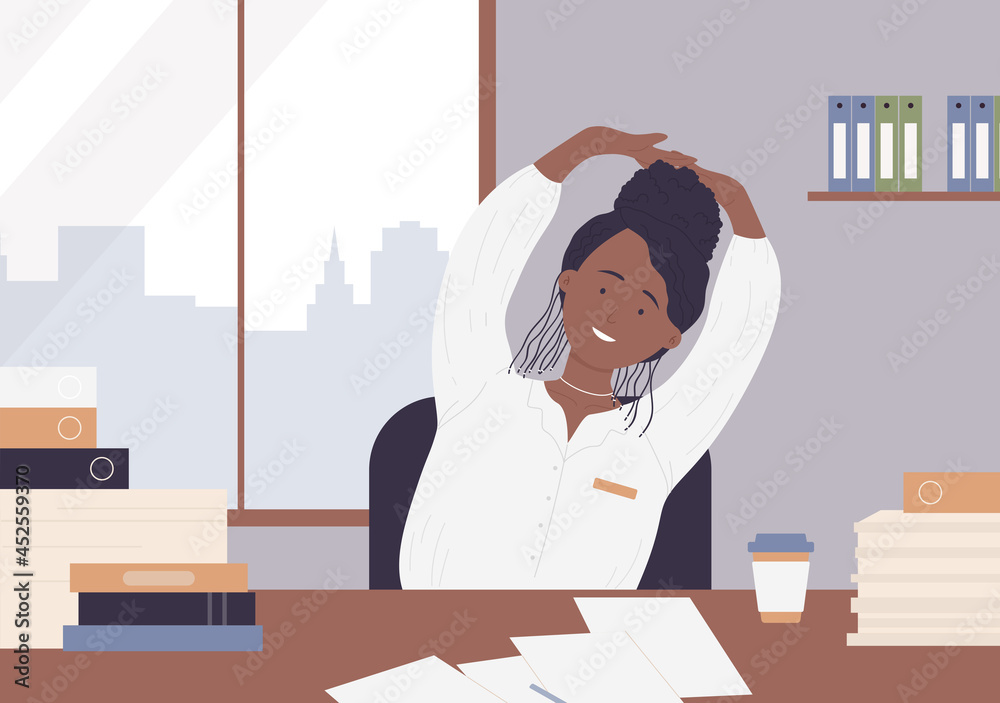 Office exercises for body health, business woman exercising after work ...