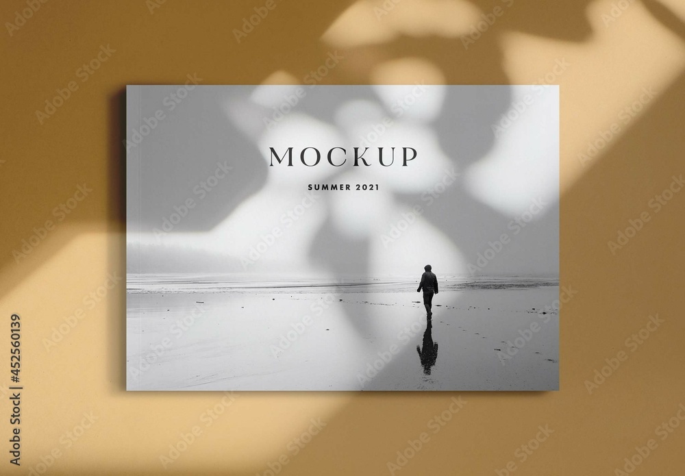 Beige Minimal Horizontal Magazine Cover Mockup Stock Template | Adobe Stock
