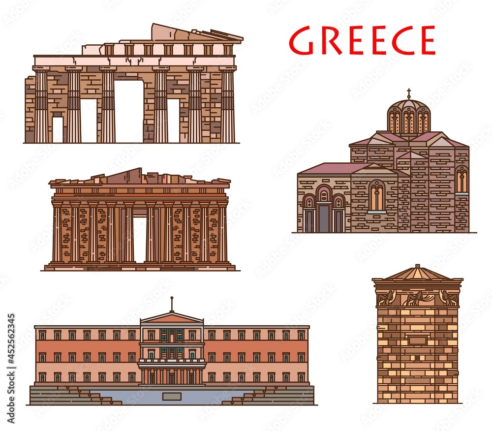 Greece architecture and Athens buildings, vector Greek travel landmarks ...