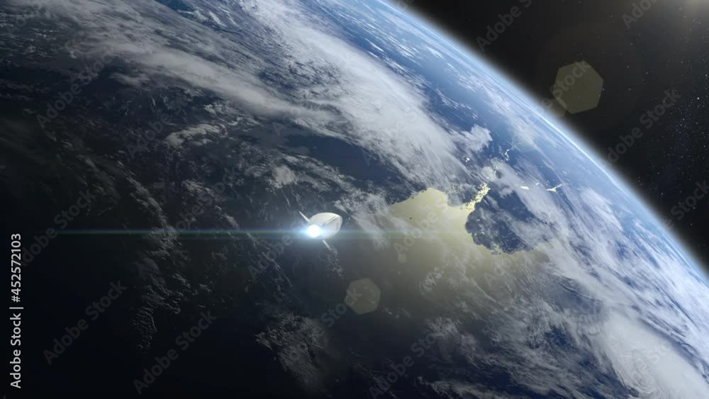 A hypersonic nuclear missile hits Earth. View from space. The rocket ...