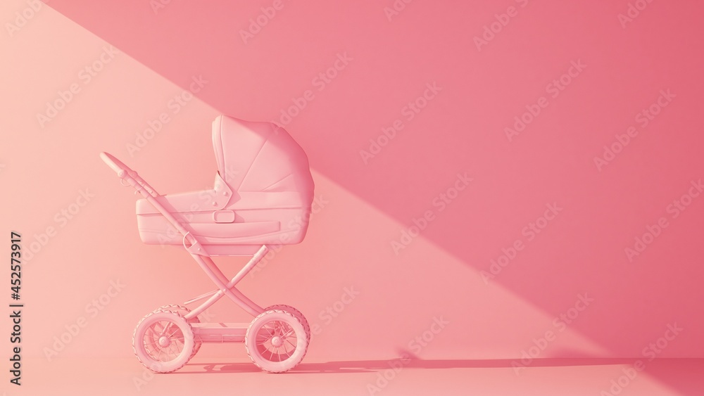 pink baby stroller side view on pink background Stock Illustration ...